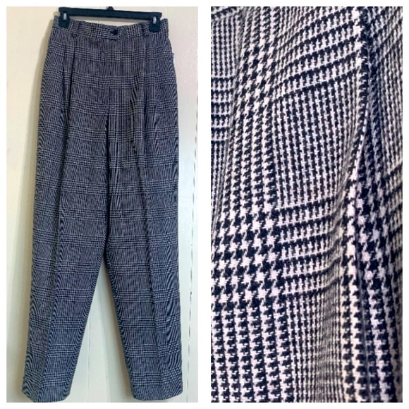 Koret | Pants & Jumpsuits | Koret Koret Vintage 9s Blackwhite Hight Waist Plaid Wool Pants Size ...